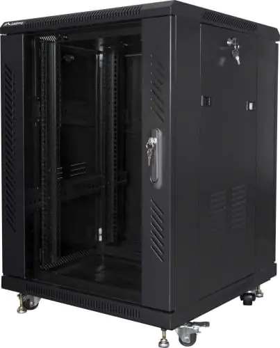 FLOOR-STANDING RACK CABINET 19" 15U 600X600 BLACK GLASS DOORS LANBERG ...