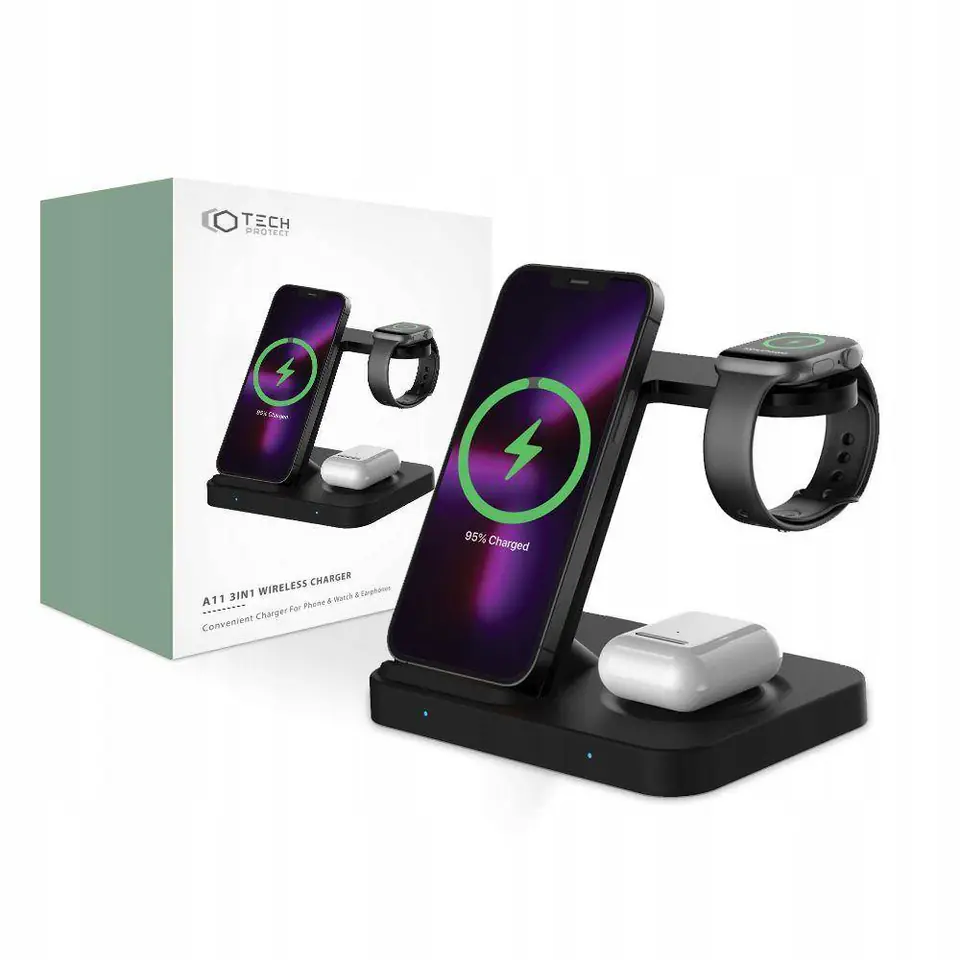 Inductive Charger 3in1 Quick Charge Tech-Protect A11 black | Wasserman.eu