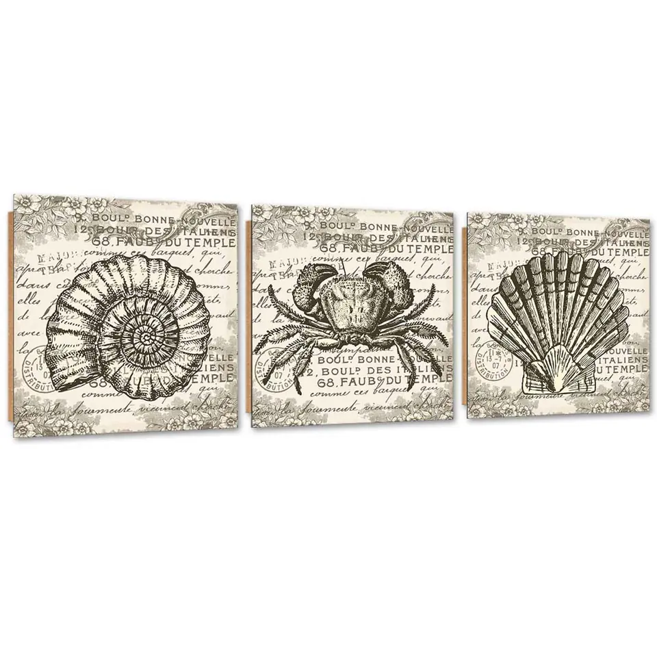 Deco Panel Picture Set, Retro Sea Creatures Size 90x30 | Wasserman.eu
