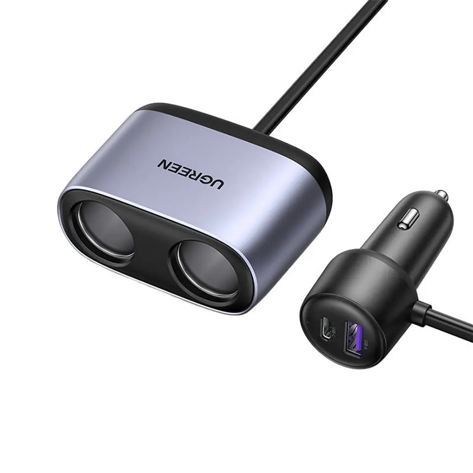 UGREEN CD252 Car Charger with Dual Cigarette Lighter Sockets, USB + USB ...