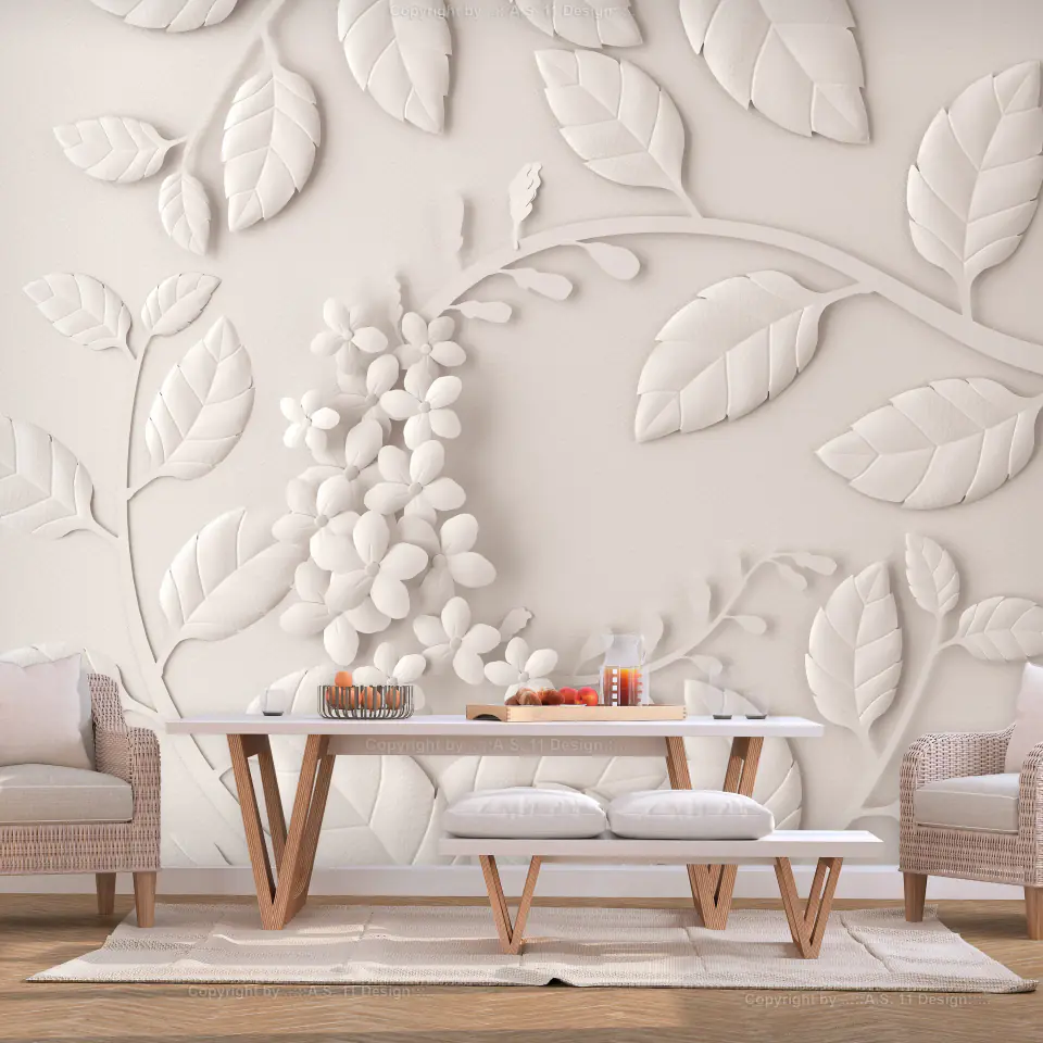 Wall mural - Paper flowers (cream) size 250x175 | Wasserman.eu