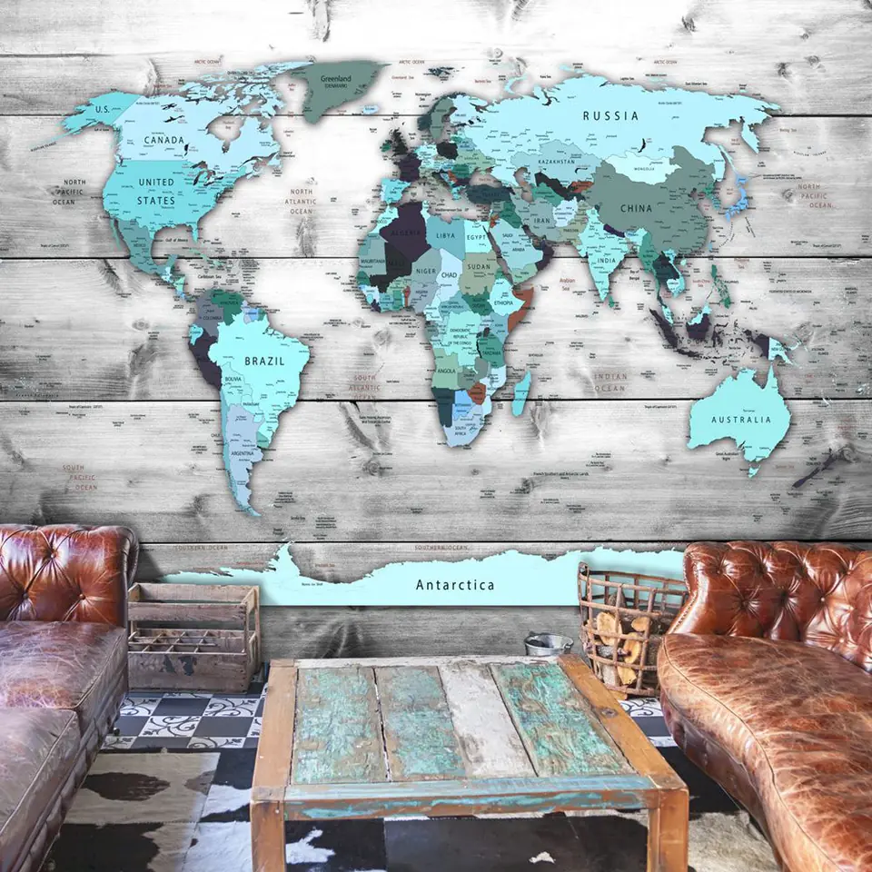 Wall mural - World map: Blue continents size 150x105 | Wasserman.eu