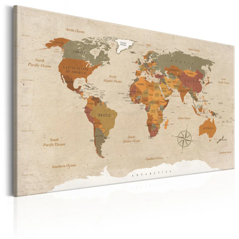 Picture - World Map: Beige Chic size 120x80 | Wasserman.eu