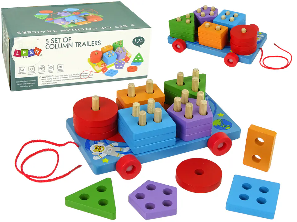 Wooden Blocks Platform on Wheels Blue Sorter Shapes Puzzle | Wasserman.eu