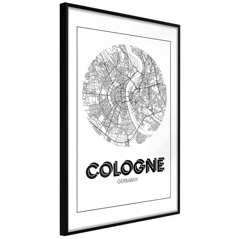 Poster - City map: Cologne (round) size 40x60, finish Frame black ...