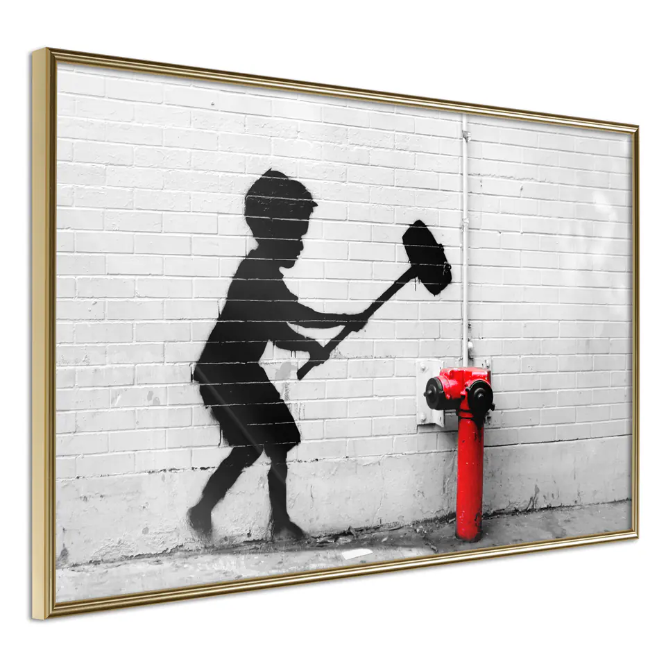 Poster - Banksy: Hammer Boy size 60x40, finish Gold frame | Wasserman.eu