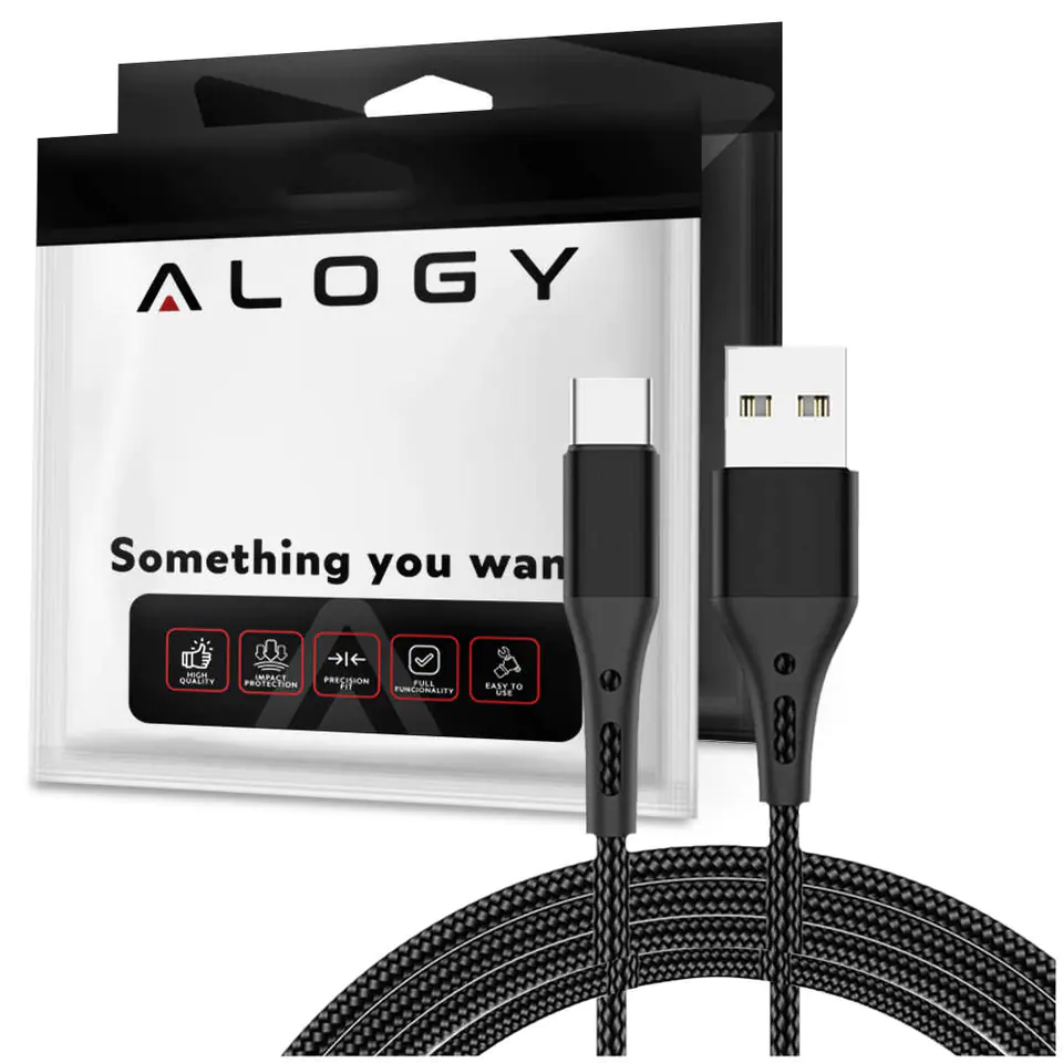Alogy Cable USB-A to USB-C Type C 3A 2m Black | Wasserman.eu