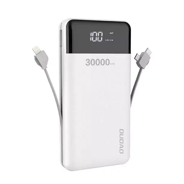 Dudao K1Max powerbank 30000mAh z wbudowanymi kablami biały K1Max-white | Wasserman.eu