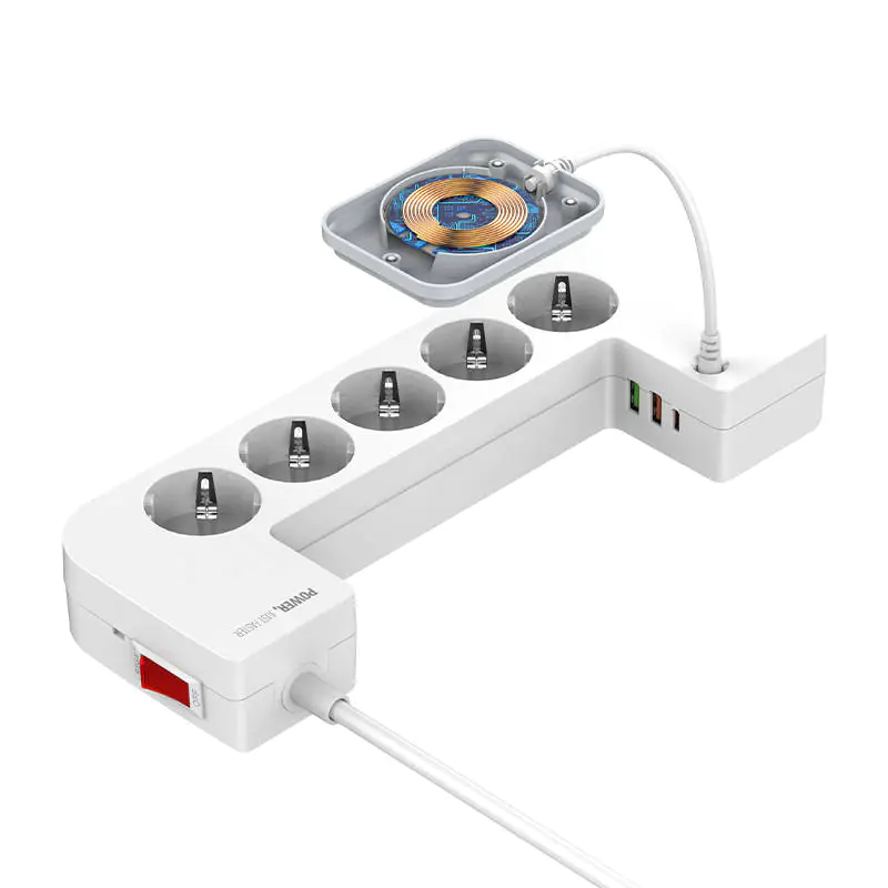 AC Power strip with 5 AC sockets, 3x USB, inductive charging, LDNIO ...