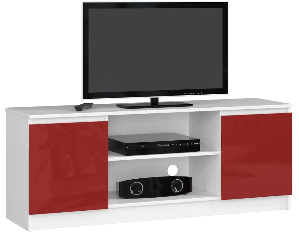 RTV CABINET 140 cm 2D 1P WHITE / RED GLOSS | Wasserman.eu