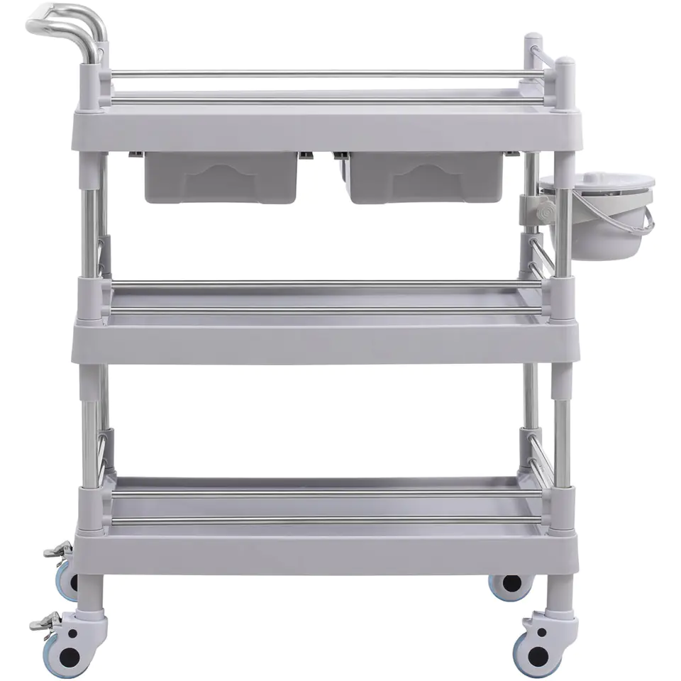 Medical laboratory treatment trolley 3 shelves 2 drawers basket ...