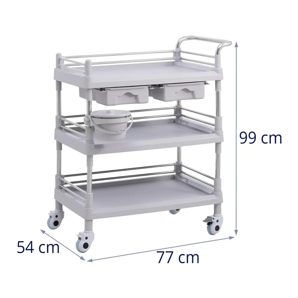 Medical laboratory treatment trolley 3 shelves 2 drawers basket ...