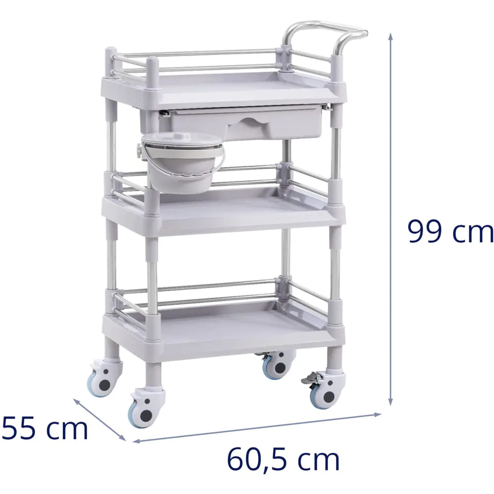 Medical laboratory treatment trolley 3 shelves drawer basket | Wasserman.eu