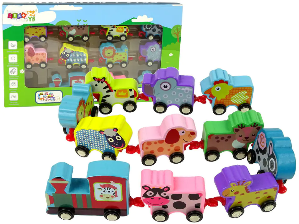 wooden train locomotive animals lion dog wagons educational wheels ...