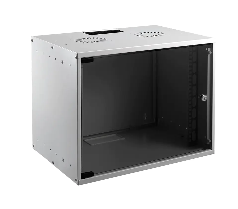 MIRSAN SZAFA RACK 19" WISZĄCA 9U 600MM SZARA SZKLANE DRZWI FLAT PACK DO ...