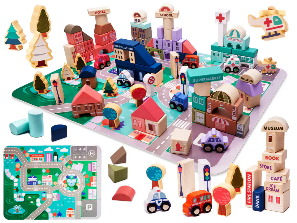 Wooden blocks educational city puzzle 135el. | Wasserman.eu