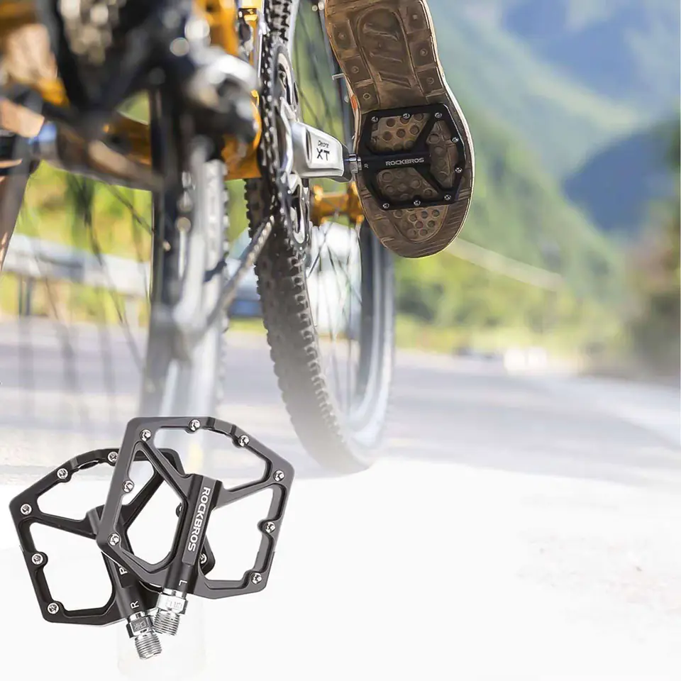 Pedały do roweru rowerowe platformowe RockBros K203-BK metalowe MTB ...