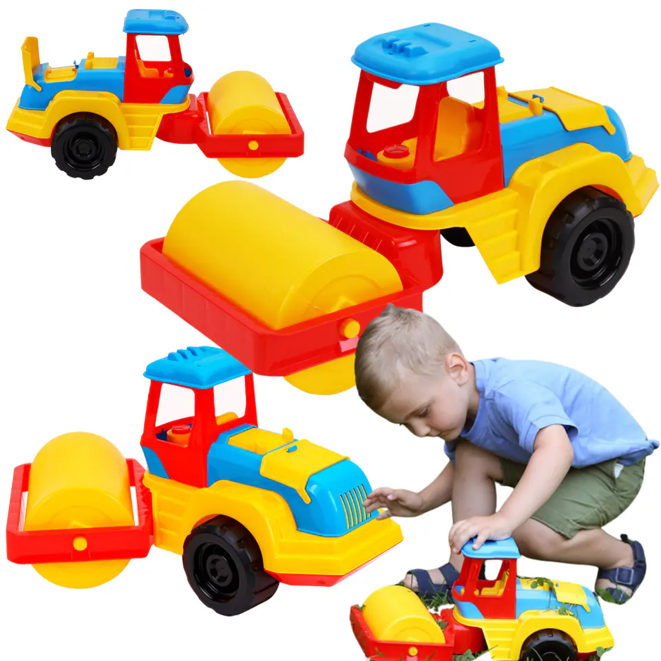 CIĄGNIK Z WALCEM POJAZD BUDOWLANY DUŻE KOŁA RUCHOME ELEMENTY BUDOWA ...