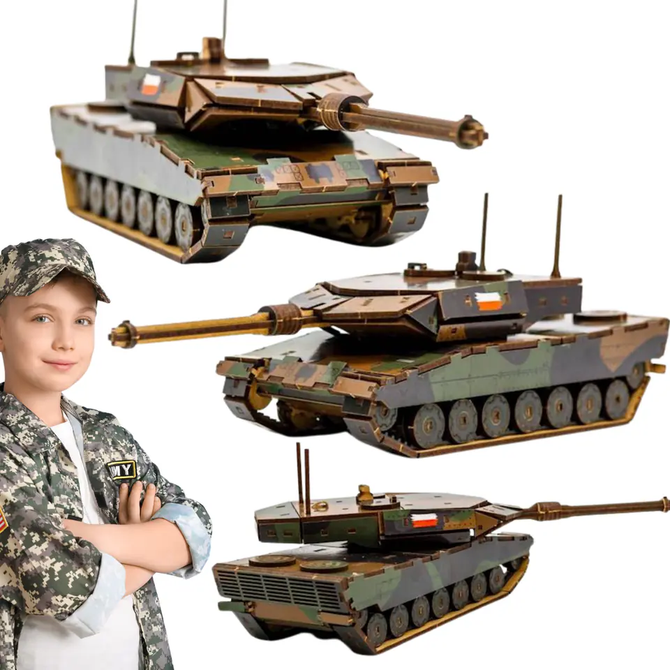 CZOŁG POJAZD WOJSKOWY PUZZLE DREWNIANE MODEL 3D WOJSKO UKŁADANKA ...