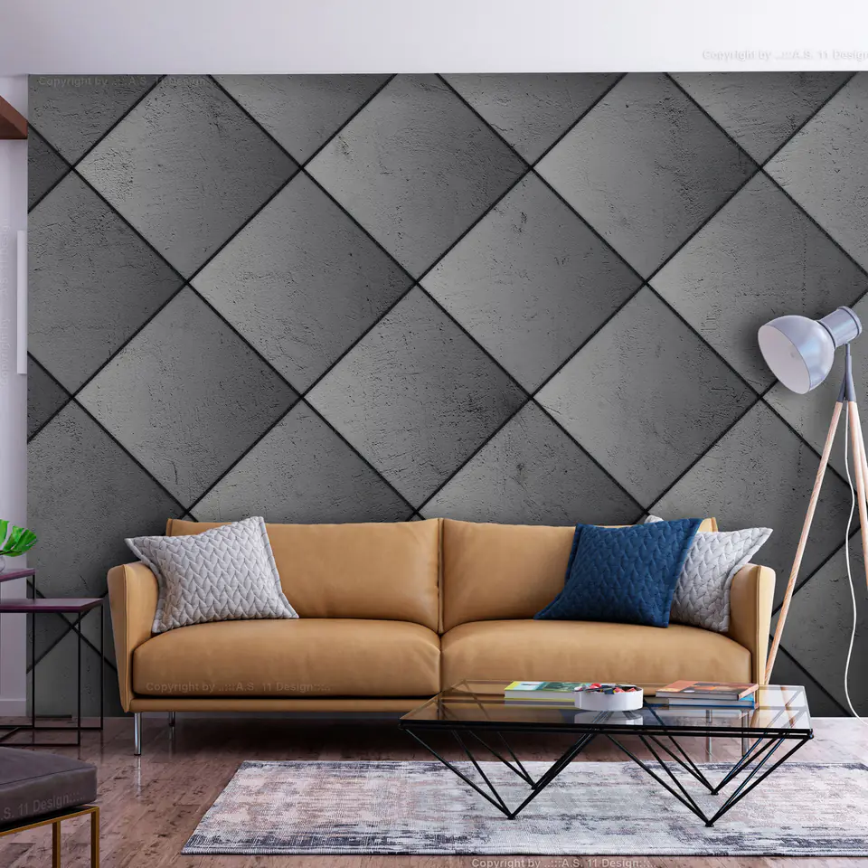 Fototapeta - Szara symetria - geometryczny wzór w deseń z betonu z ...