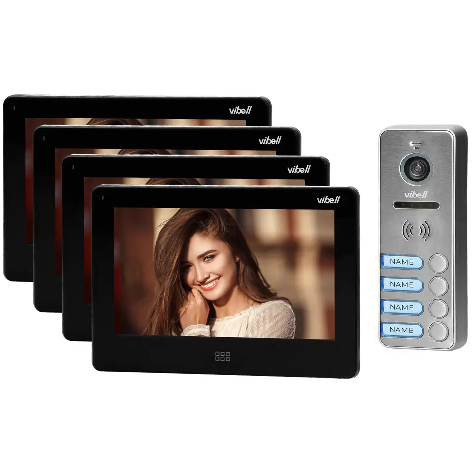 4-family video door phone set, headphoneless color, LCD 7", touch, OSD ...
