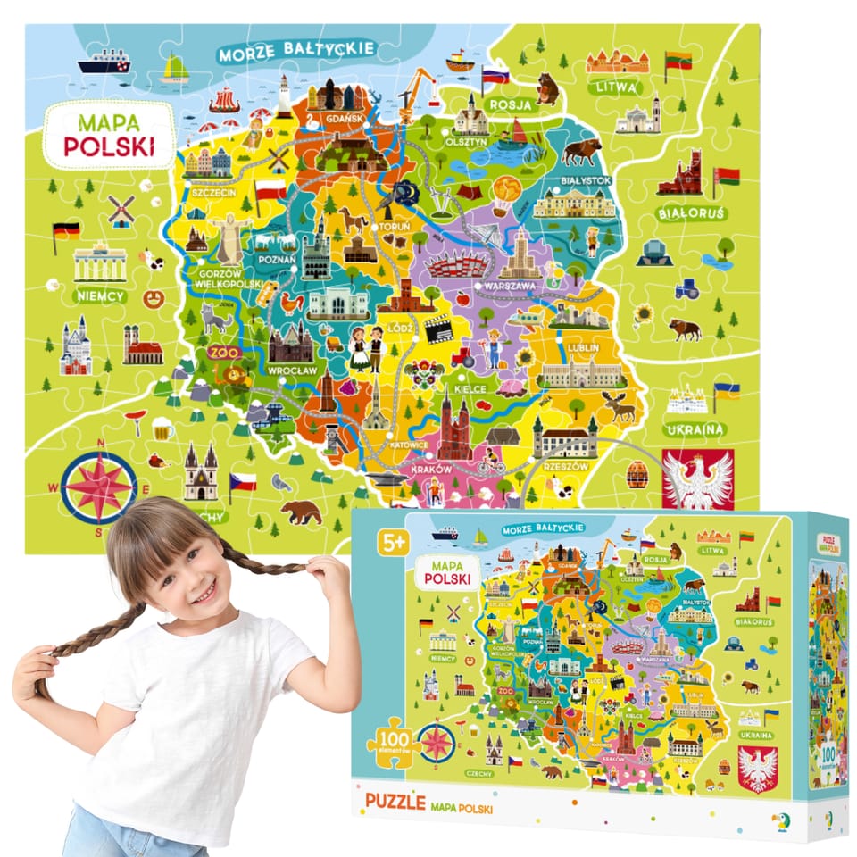 Puzzle "Mapa Polski" 100 Elementów Układanka Kolorowa Dla Małych ...