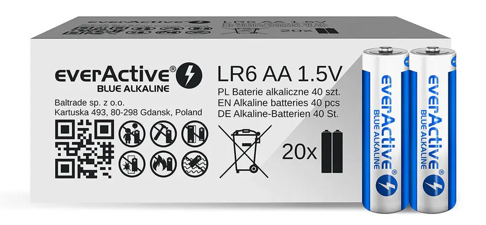 Alkaline batteries everActive Blue Alkaline LR5 AA - carton box - 40 ...
