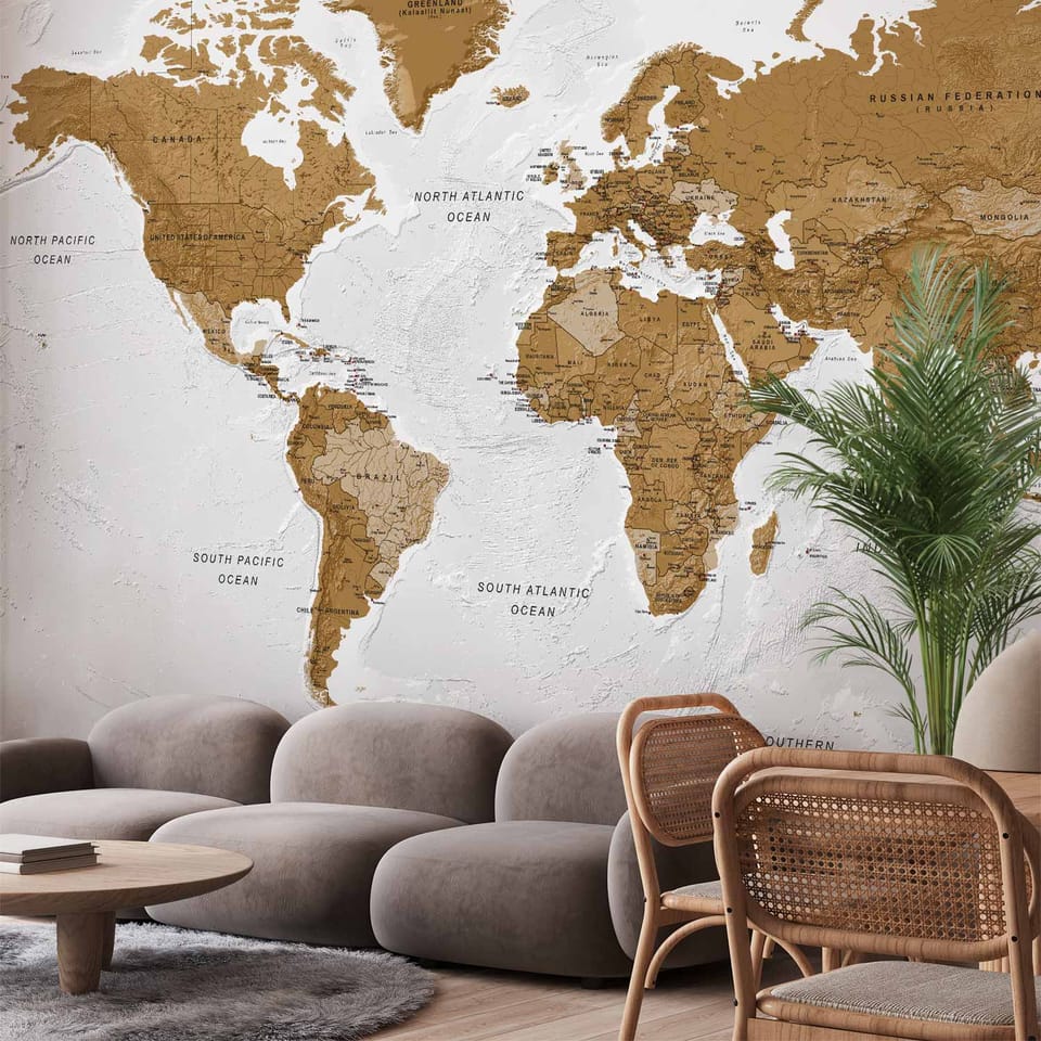 Self-adhesive wall mural - World map: White oceans size 196x140 ...