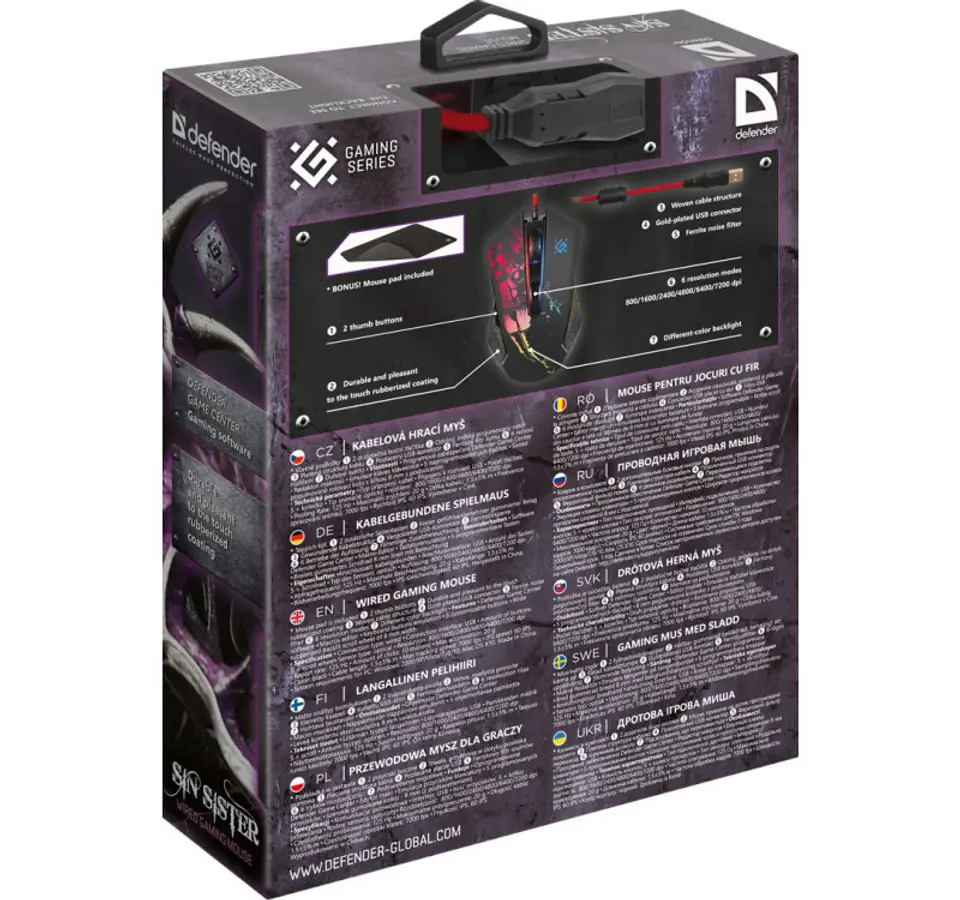 Gaming, optic, wired mouse DEFENDER GM-933 SIN'SISTER 7200dpi 6P RGB ...