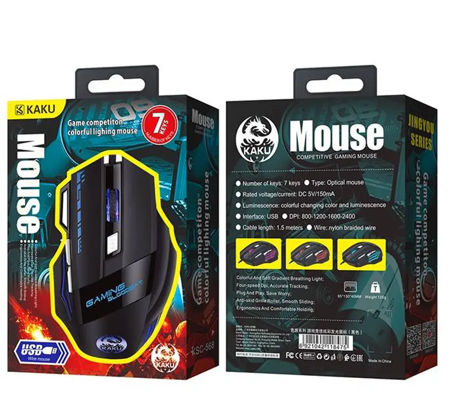Optical Mouse KAKU KSC-568 wired 7 buttons 7 colors LED black ...